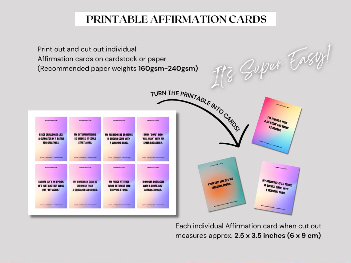 100 Sweary Affirmation Cards Printable - Badass, Sassy Affirmations ...