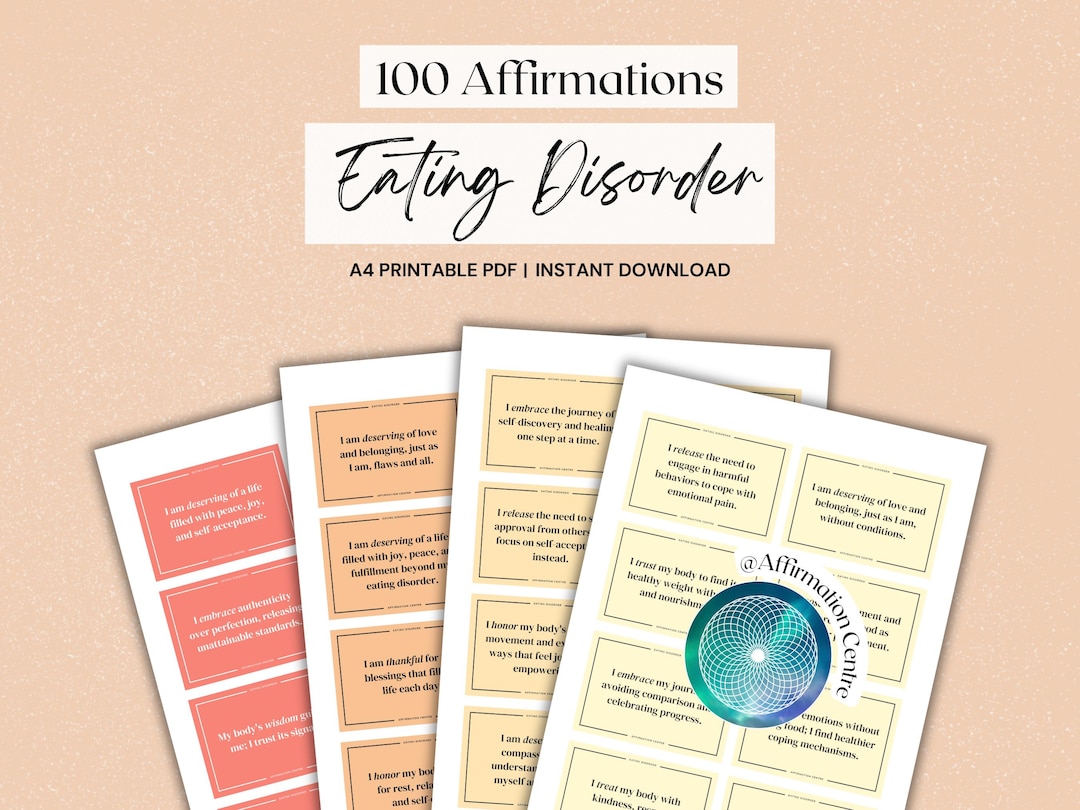 100 Eating Disorder Affirmation Cards Printable - Anorexia Therapy ...