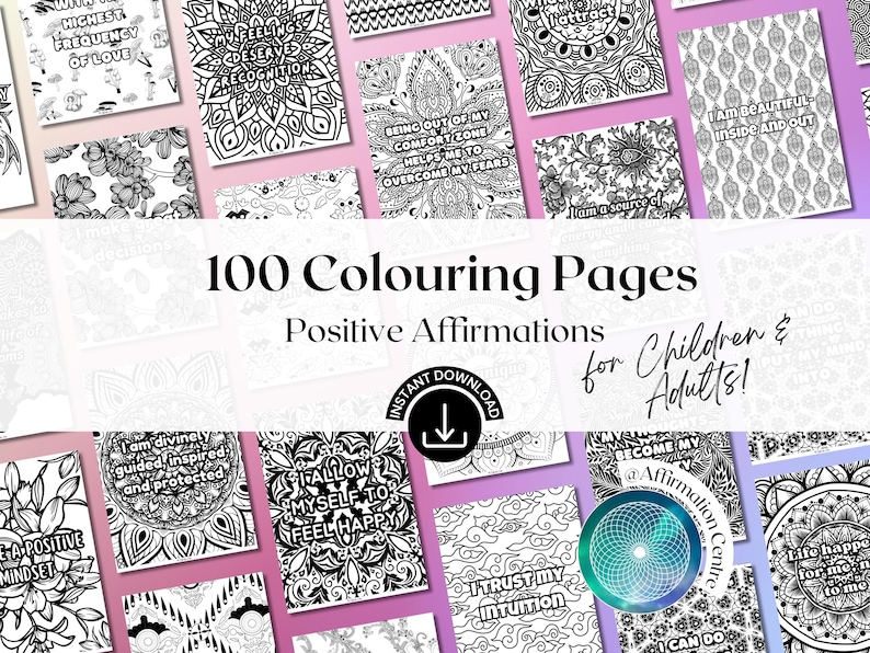 100 Affirmation Coloring Pages for Adults Printable - Self-love ...