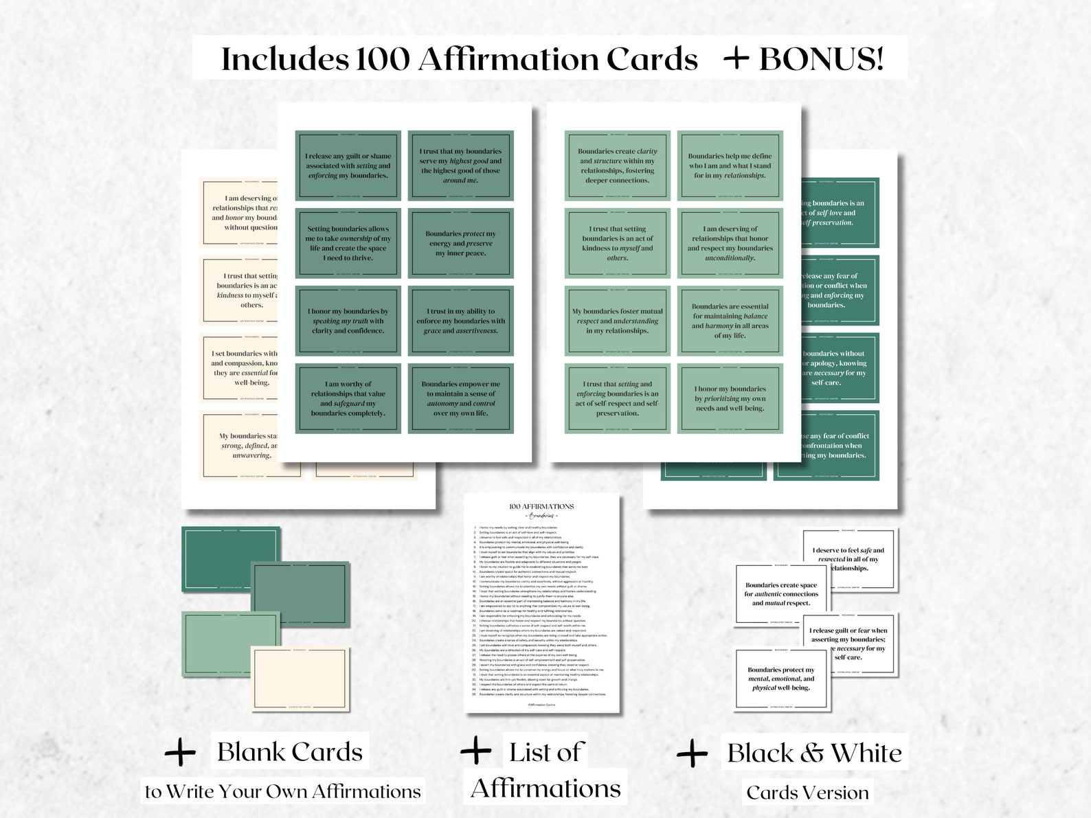 100 Personal Boundaries Affirmation Cards Printable - Boundary Setting ...