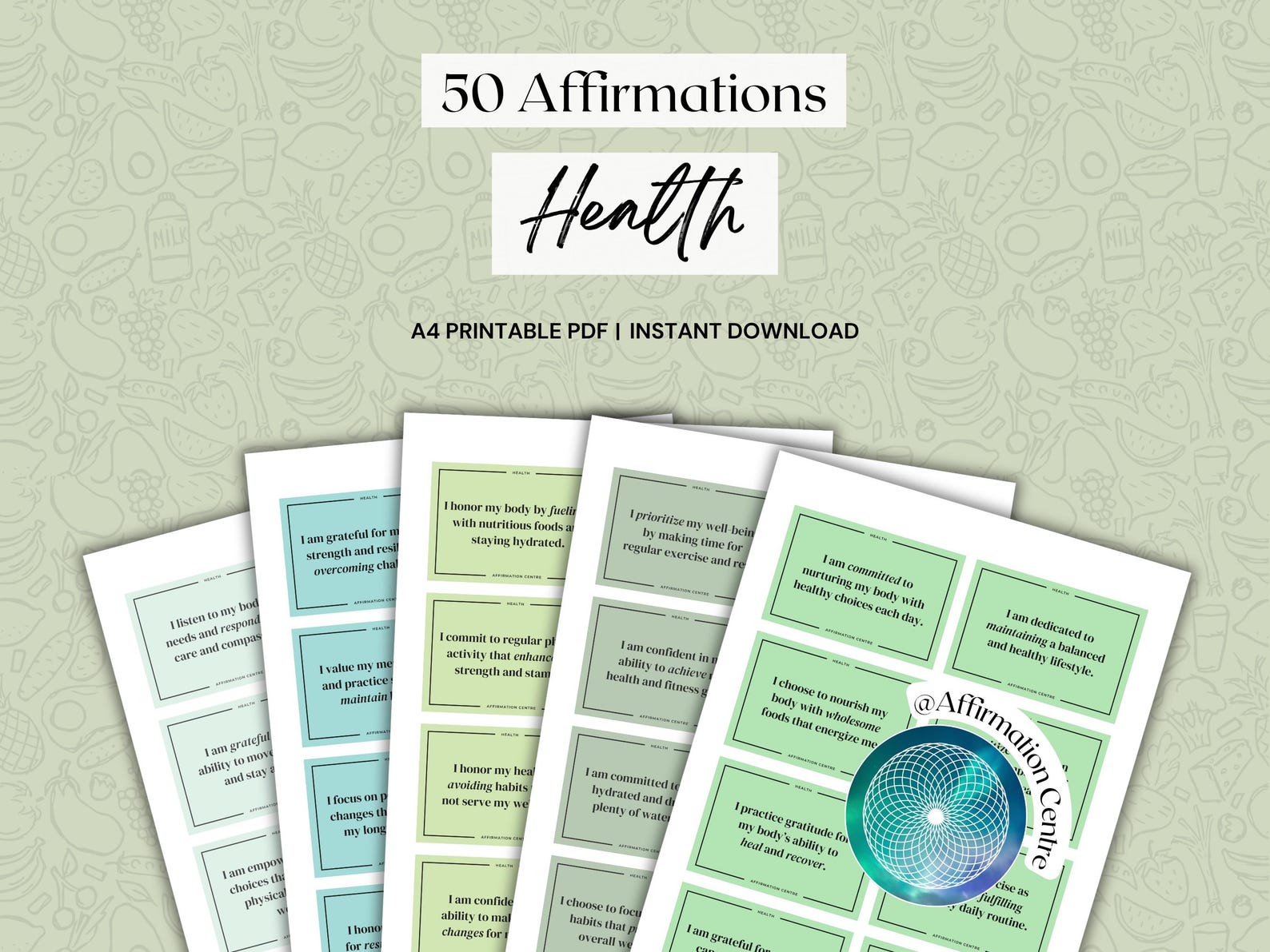 50 Health Affirmation Cards Printable - Holistic Health - Healing ...