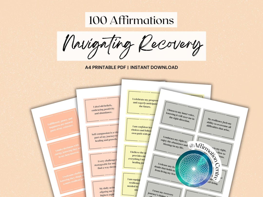 100 Addiction Recovery Affirmation Cards printable Substance Use ...
