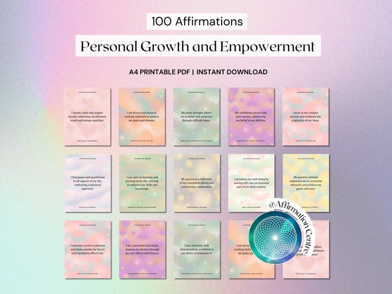100 Positive Affirmations-printable Digital Affirmation Cards-personal ...