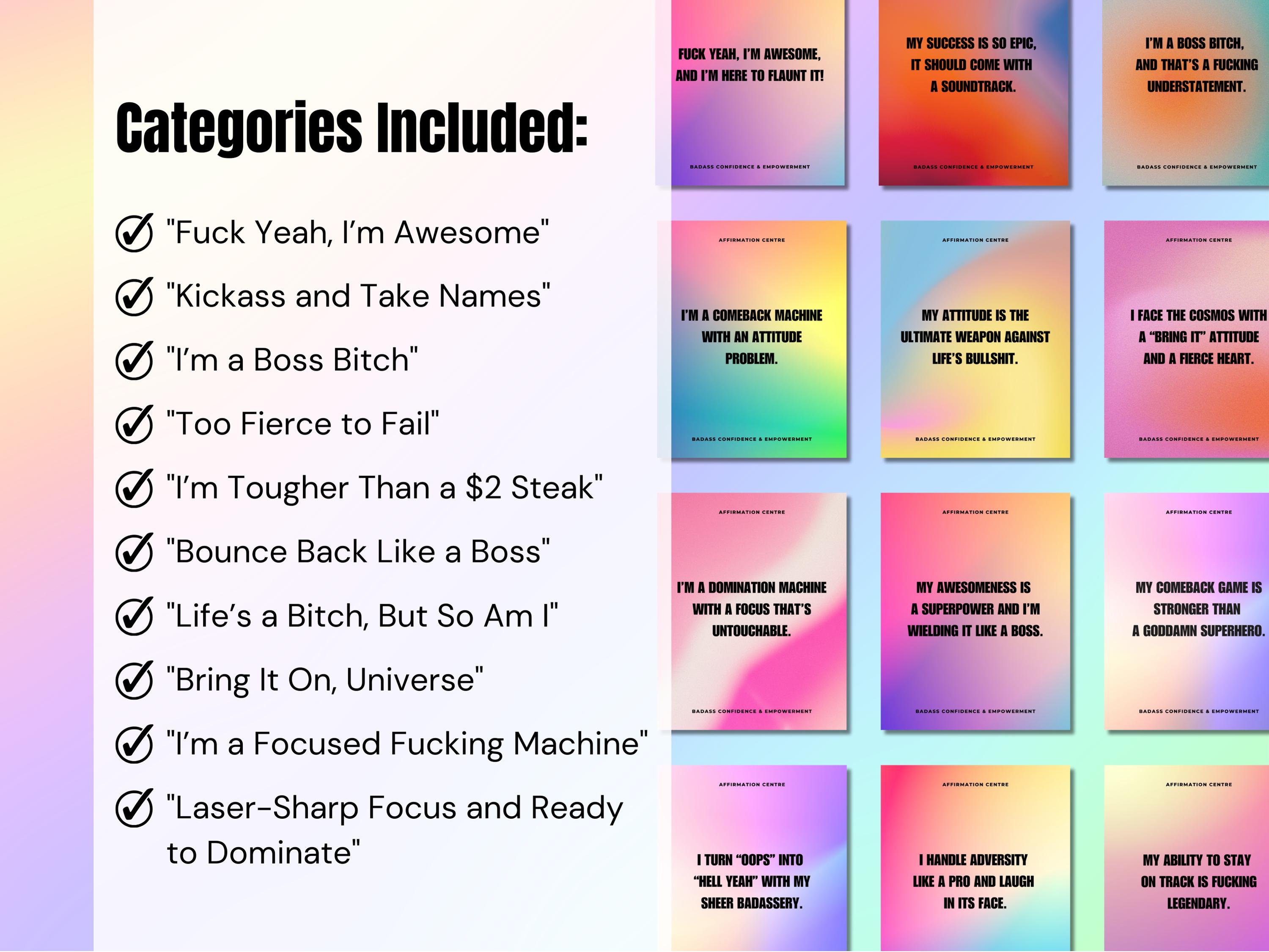 100 Sweary Affirmation Cards Printable - Badass, Sassy Affirmations ...