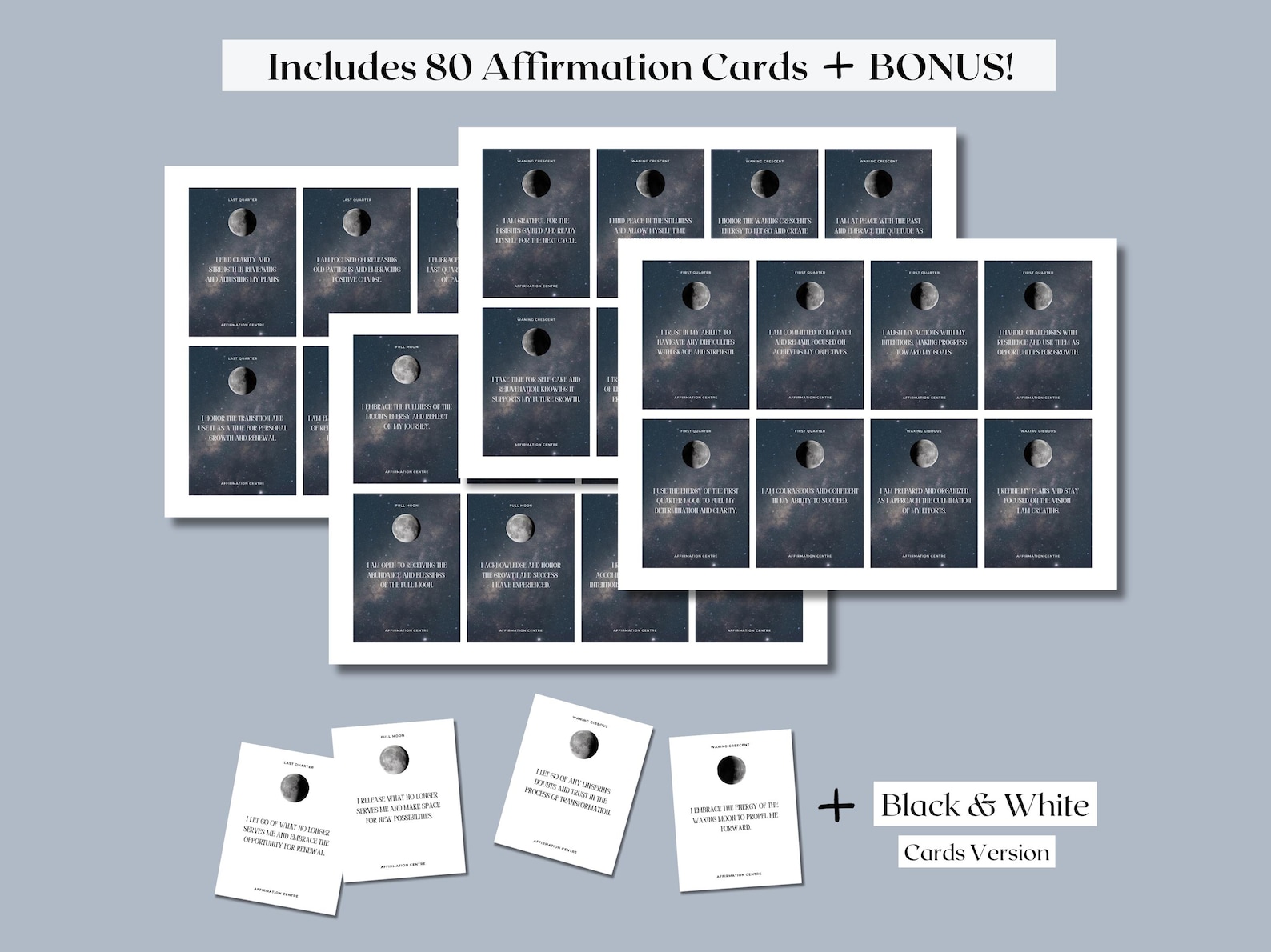 80 Moon Phases Affirmation Cards Printable - Lunar Cycle Affirmations ...