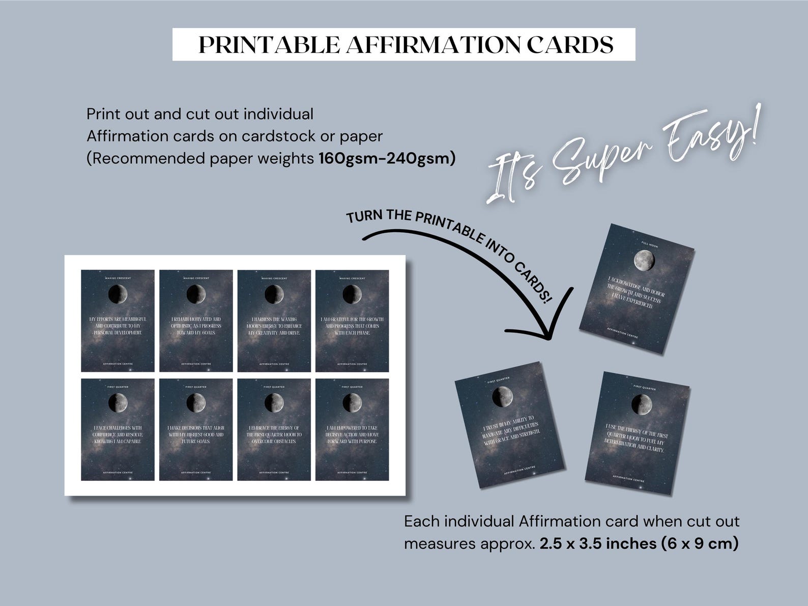 80 Moon Phases Digital Affirmation Cards Printable Lunar Cycle Cards ...