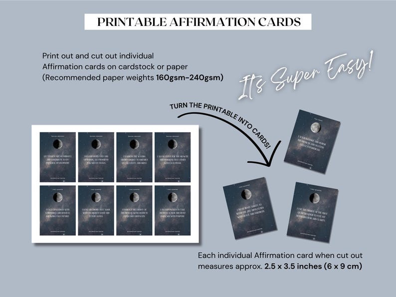80 Moon Phases Digital Affirmation Cards Printable Lunar Cycle Cards ...
