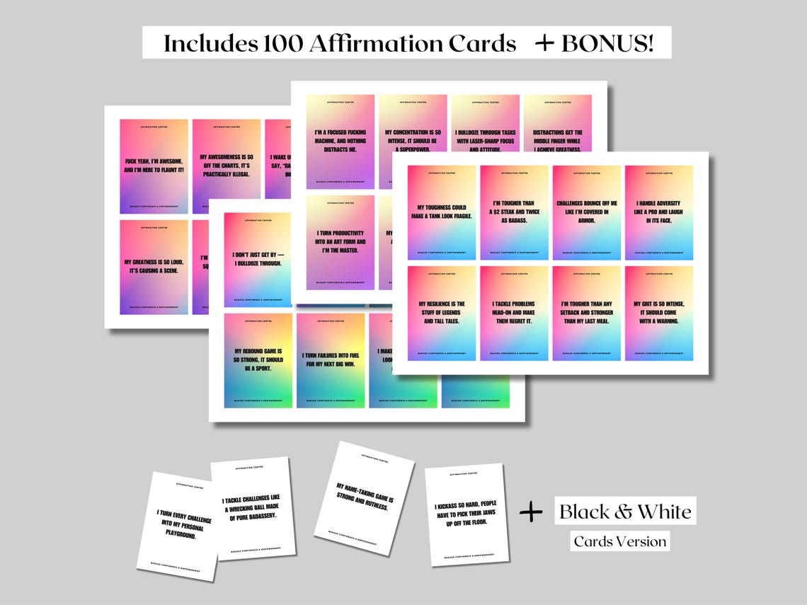 100 Sweary Affirmation Cards Printable - Badass, Sassy Affirmations ...