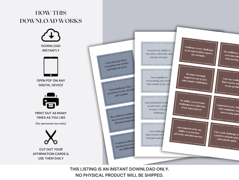 50 Mental Resilience Affirmation Cards Printable - Emotional Strength ...