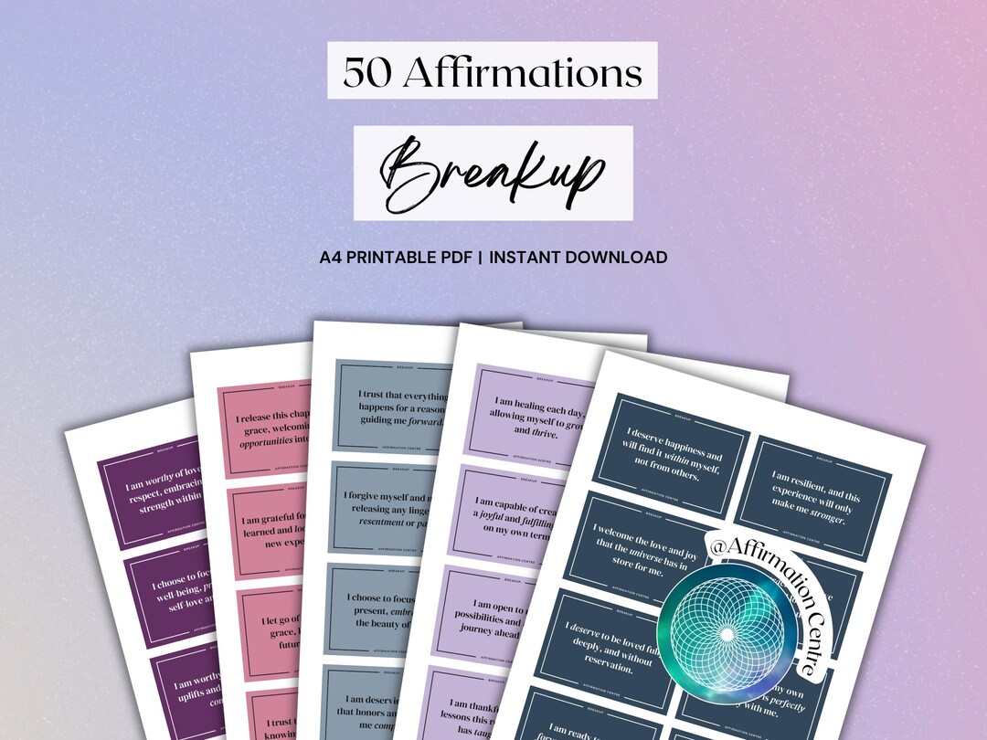 50 Relationship Breakup Recovery Affirmation Cards Printable - Breakup ...