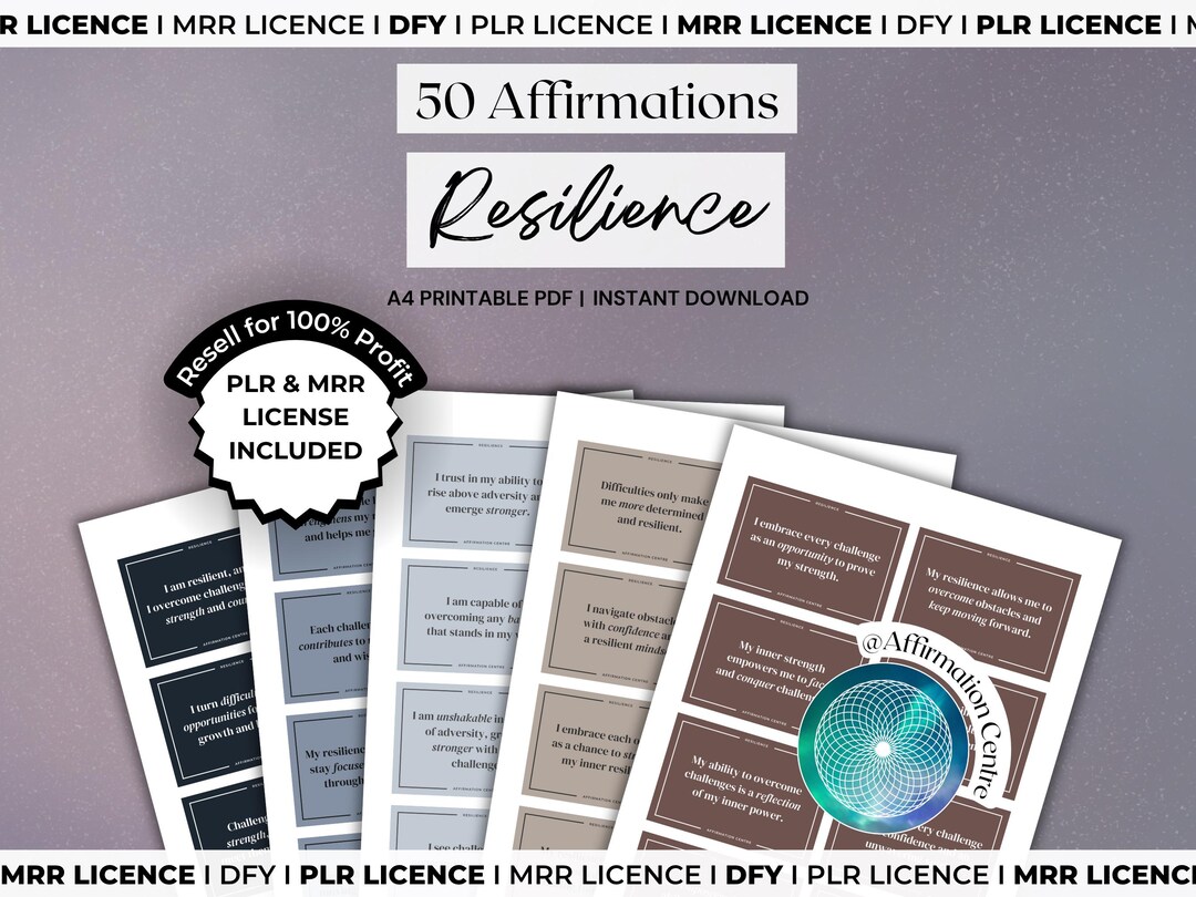 PLR MRR 50 Resilience Affirmation Cards Canva Editable - Mindfulness ...