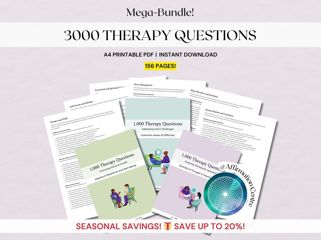 3000 Therapy Questions Mega-bundle Therapy Cheat Sheet Motivational ...