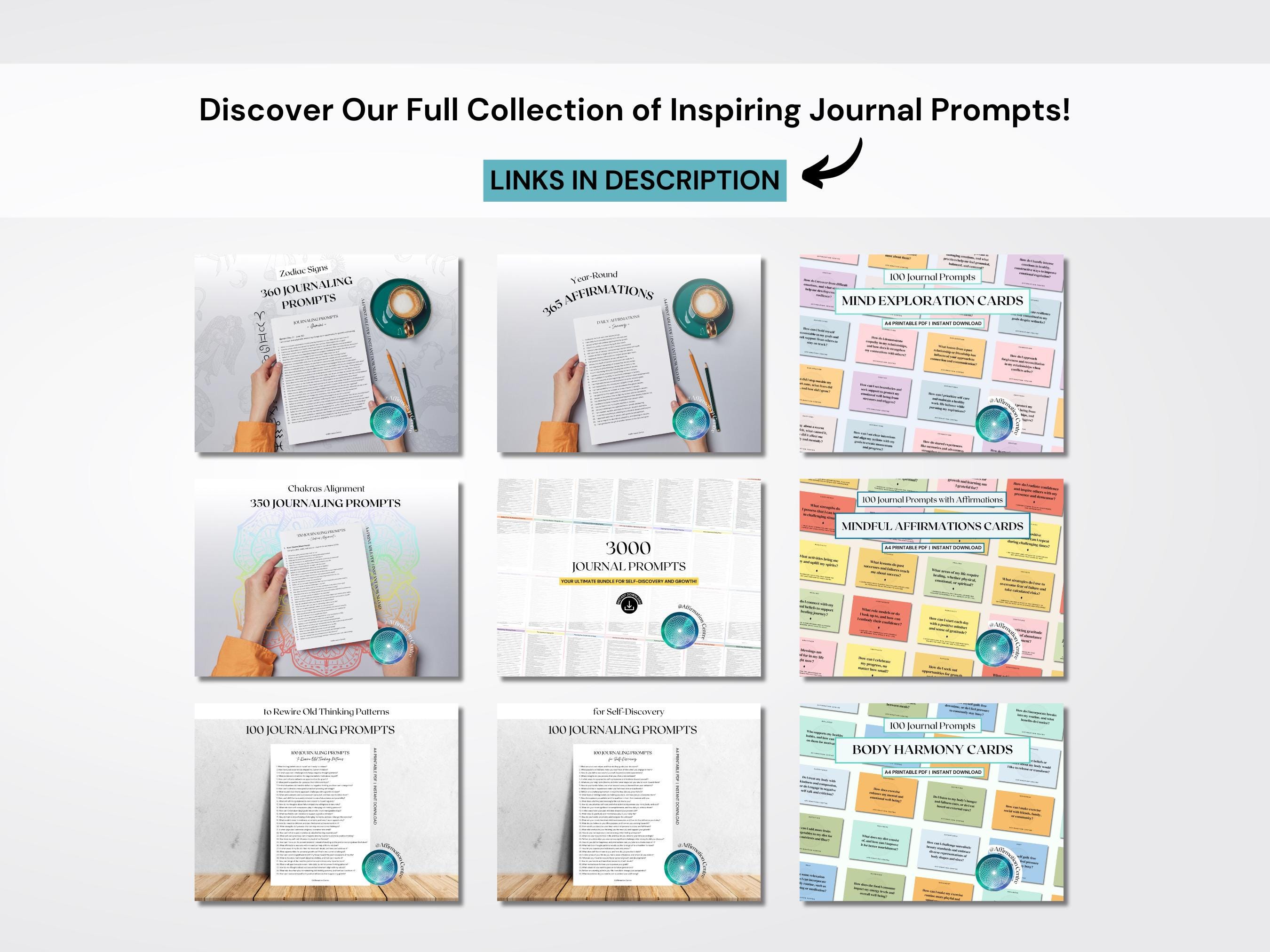 100 Journaling Cards Printable Journal Prompts Reflection Cards Anxiety ...