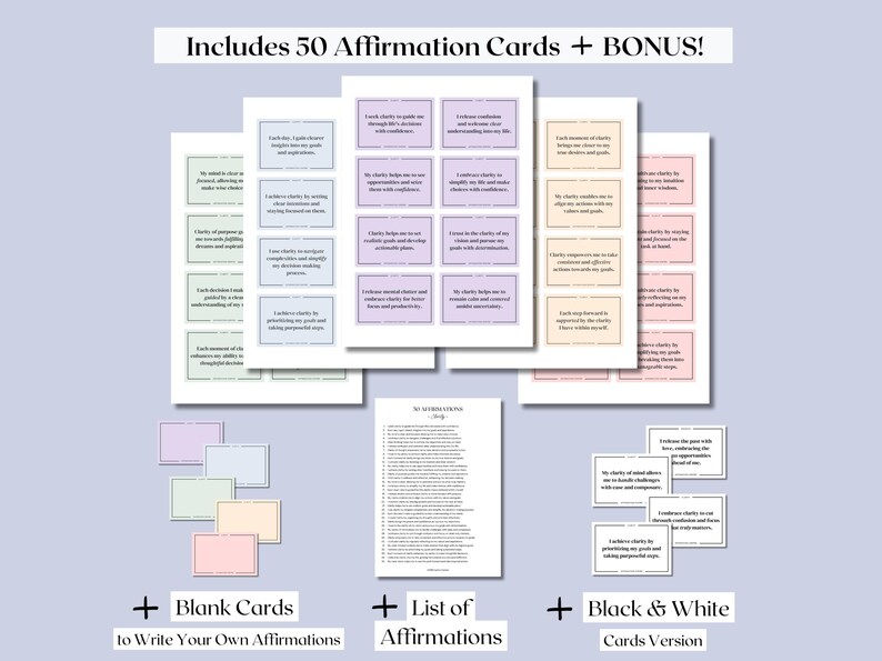 50 Clarity Affirmation Cards Printable Goal Planner Cards daily, Weekly ...