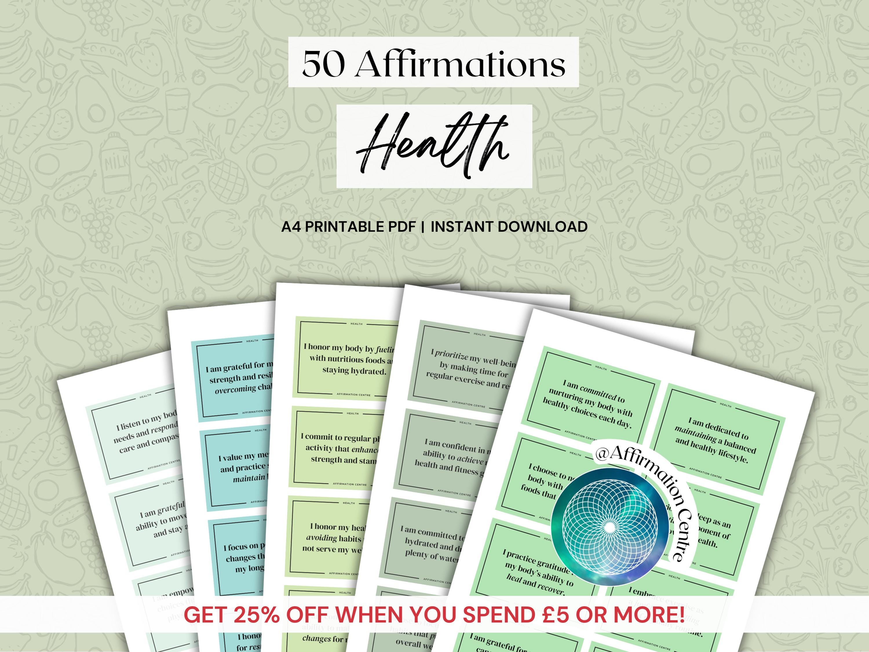 50 Health Affirmation Cards Printable Mindfulness Health and Wellness ...