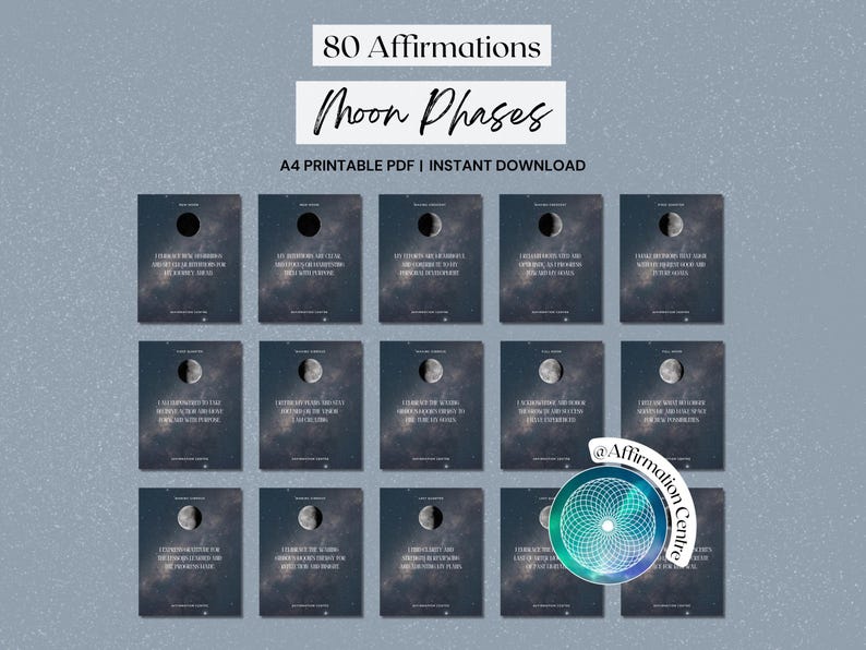 80 Moon Phases Affirmation Cards Printable - Lunar Cycle Affirmations ...