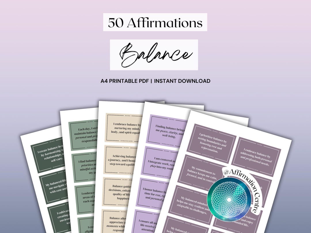 50 Balance Affirmation Cards Printable - Balance Energy -restore ...