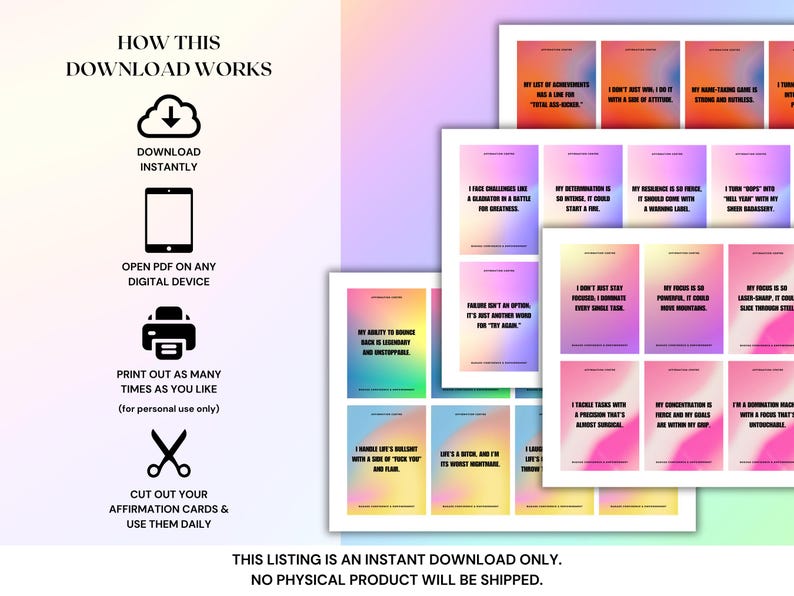 100 Sweary Affirmation Cards Printable - Badass, Sassy Affirmations ...
