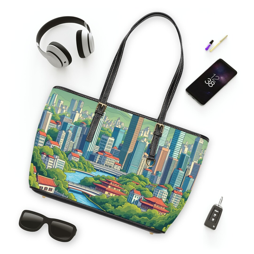 Beijing Cityscape PU Leather Shoulder Bag - Stylish Travel Tote, Eco ...