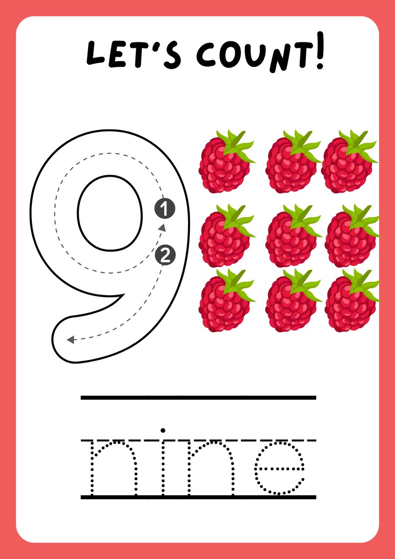 Number Tracing Cards 1-10 With Fun Fruit Counting Educational Kids ...