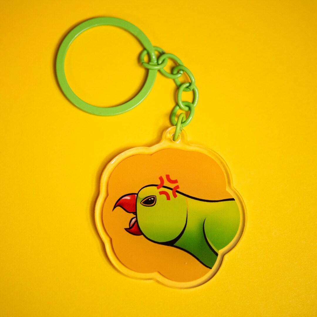 Angry Indian Ringneck Parrot Keychain - Etsy