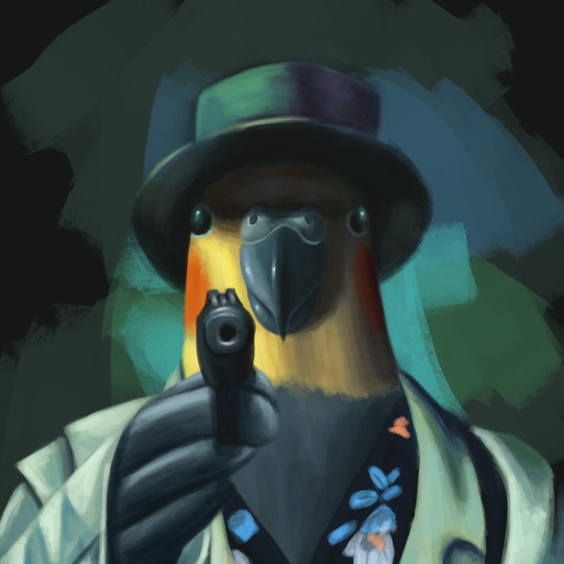 The Killer Bird Art Print Indian Ringneck Pet Parrot Bird - Etsy