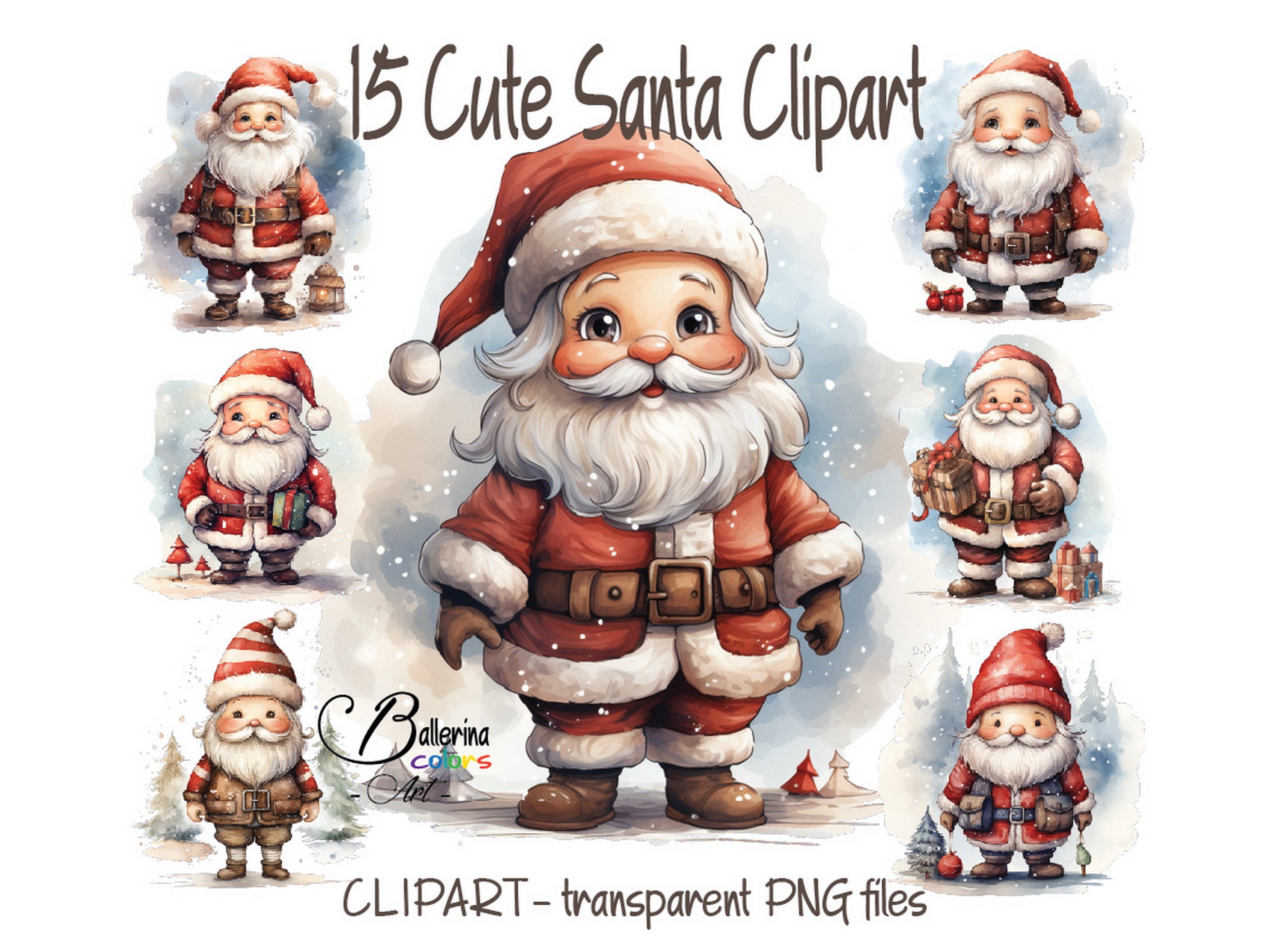 15 Christmas Cute Santa Clipart, Santa PNG, Santa Clipart, Scandinavian ...