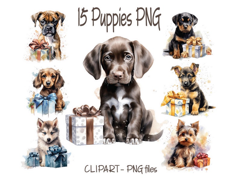 15 Puppy Clipart, Dog PNG, Gift Clipart, Puppies PNG, Cute Dog Clipart ...