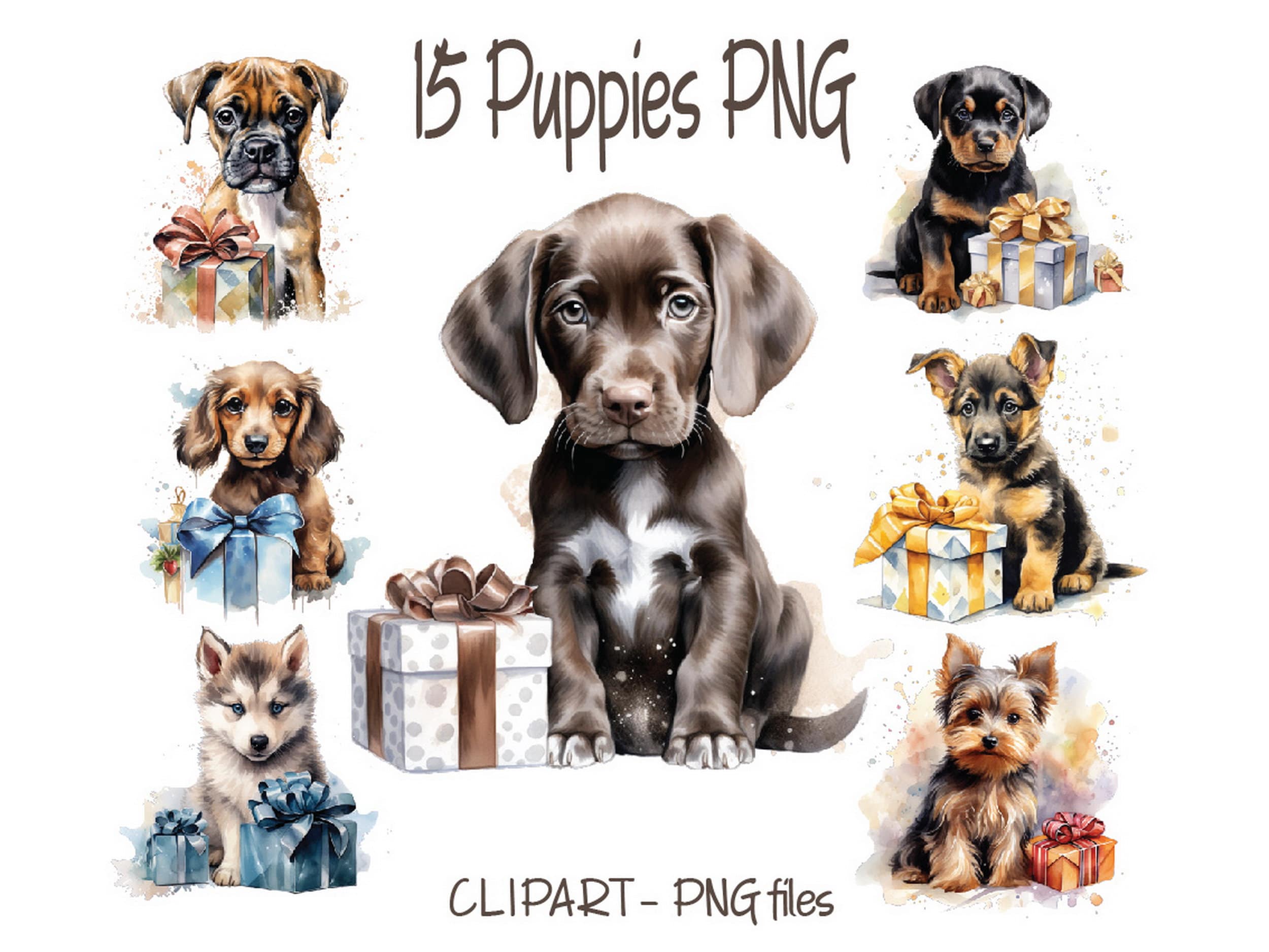 15 Puppy Clipart, Dog PNG, Gift Clipart, Puppies PNG, Cute Dog Clipart ...