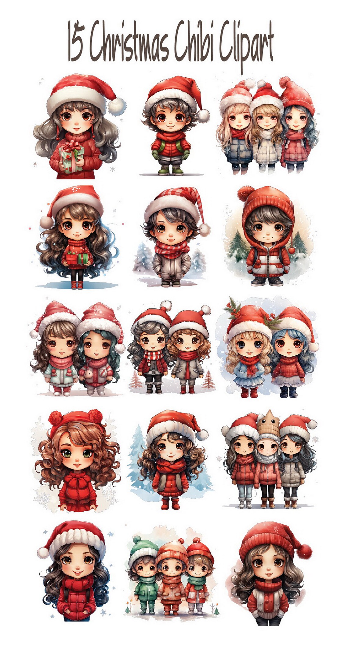 15 Christmas Chibi Clipart, Chibi Clipart, Best Friends Clipart, Chibi ...