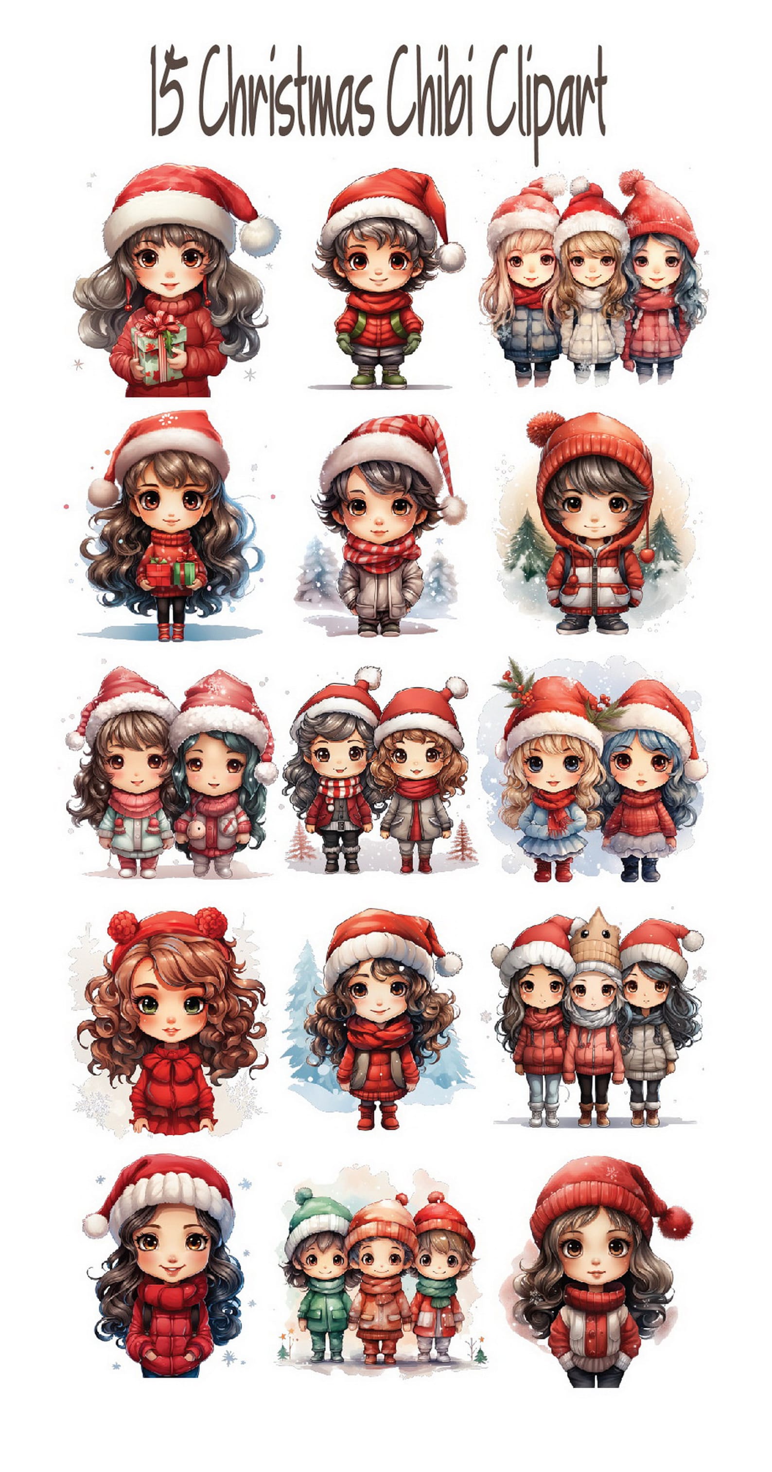 15 Christmas Chibi Clipart, Chibi Clipart, Best Friends Clipart, Chibi ...