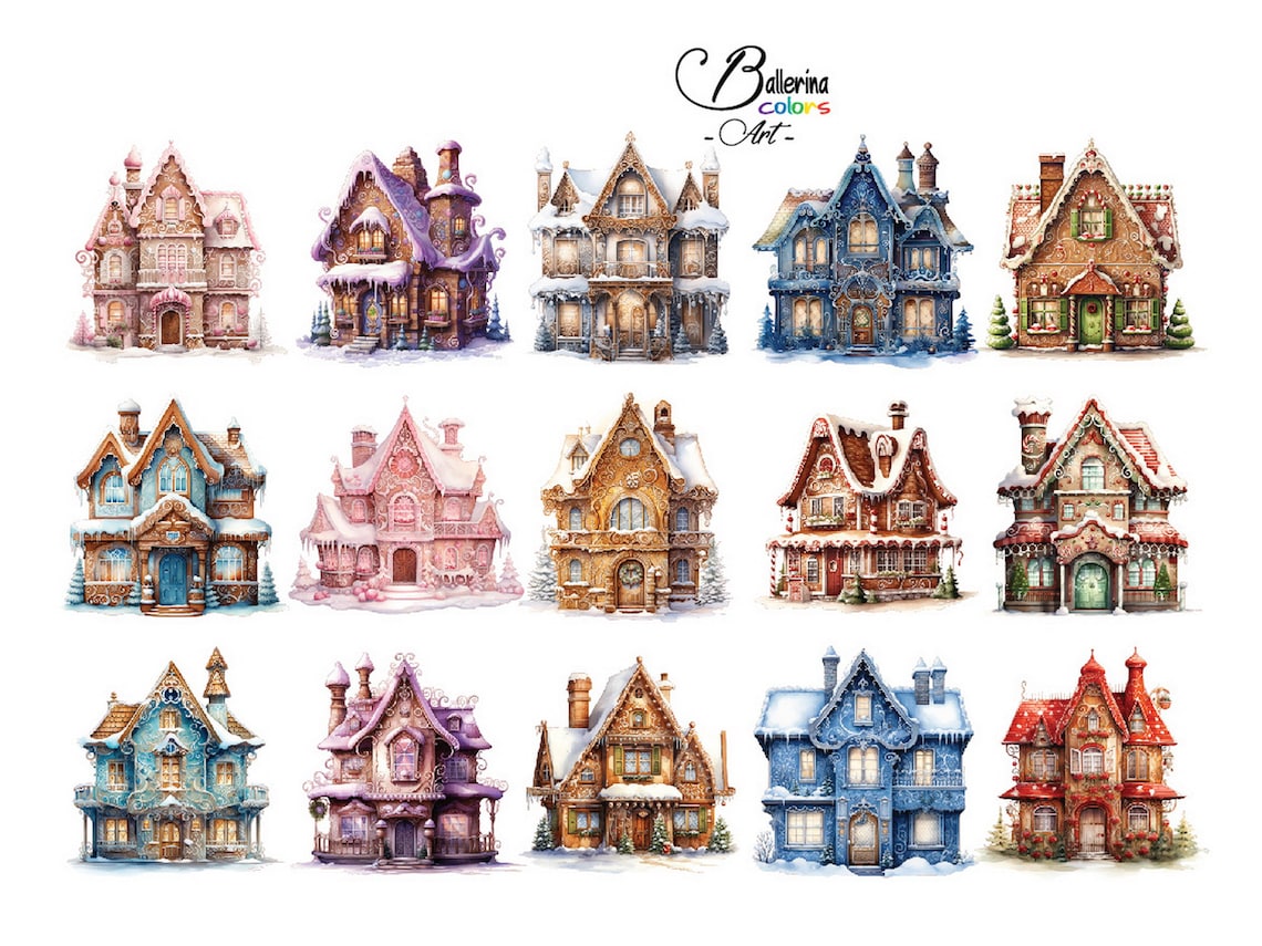 15 Gingerbread Houses Clipart Christmas House Png Winter - Etsy