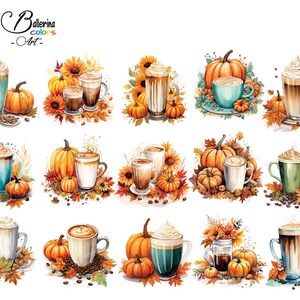 15 Bundle Fall Coffee Clipart, Iced Coffee Clipart, Thanksgiving ...