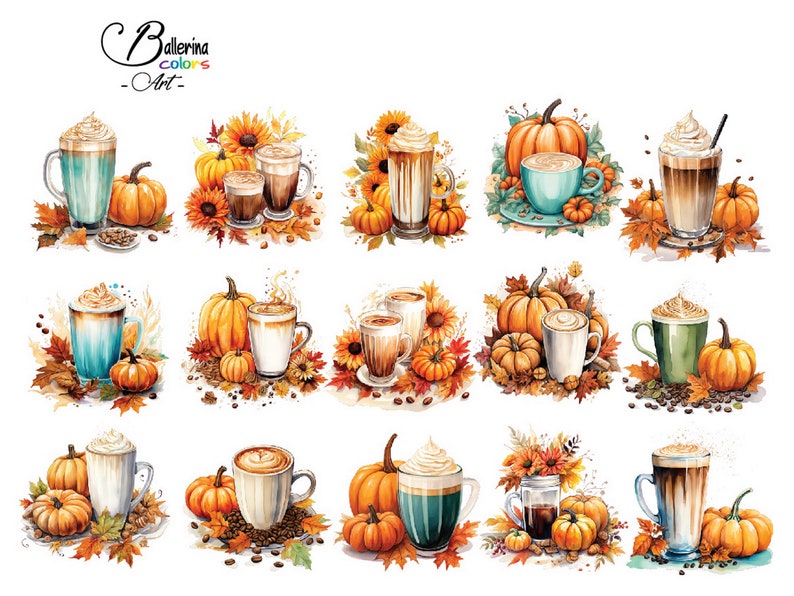 15 Bundle Fall Coffee Clipart, Iced Coffee Clipart, Thanksgiving ...