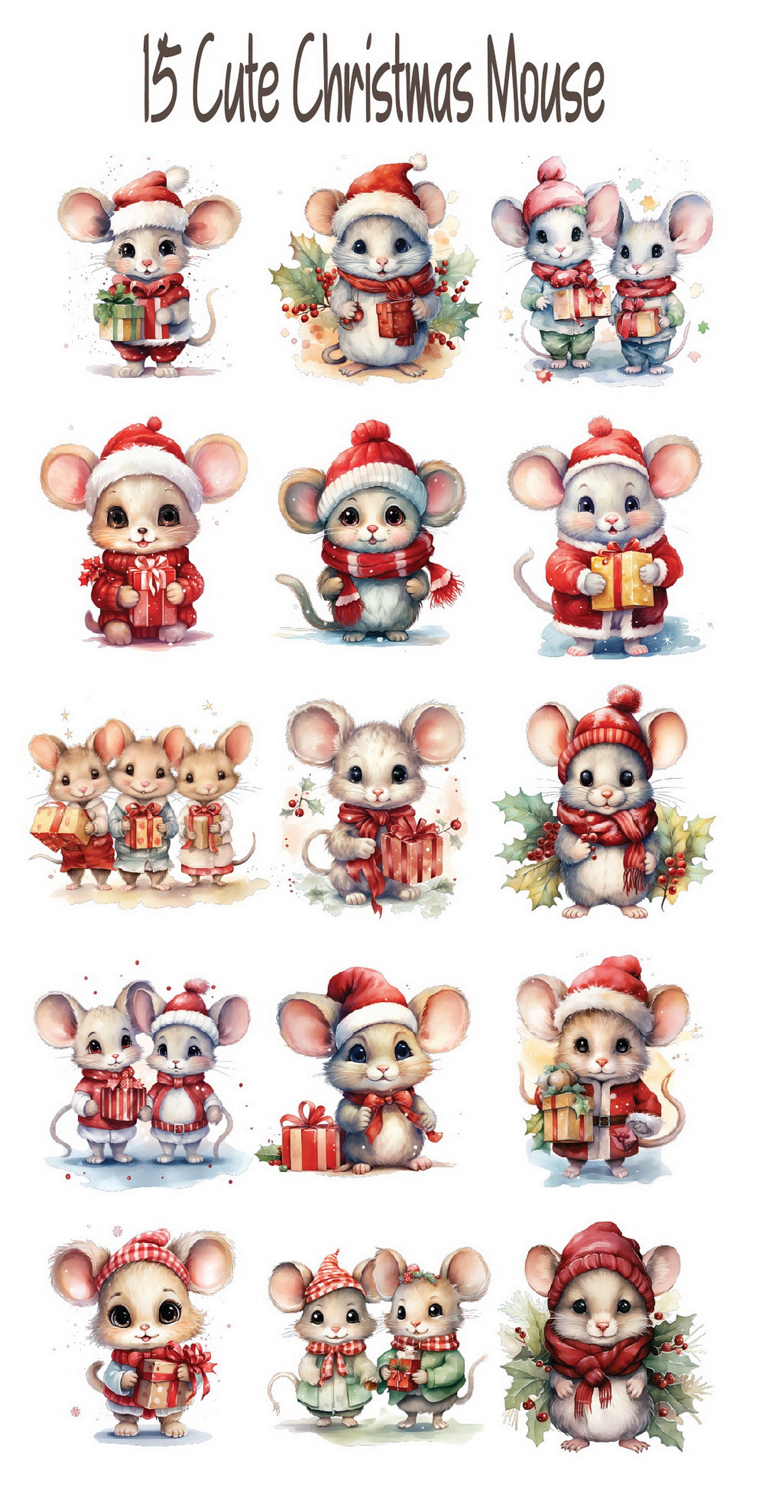 15 Christmas Mouse Clipart Merry Christmas Christmas Card - Etsy