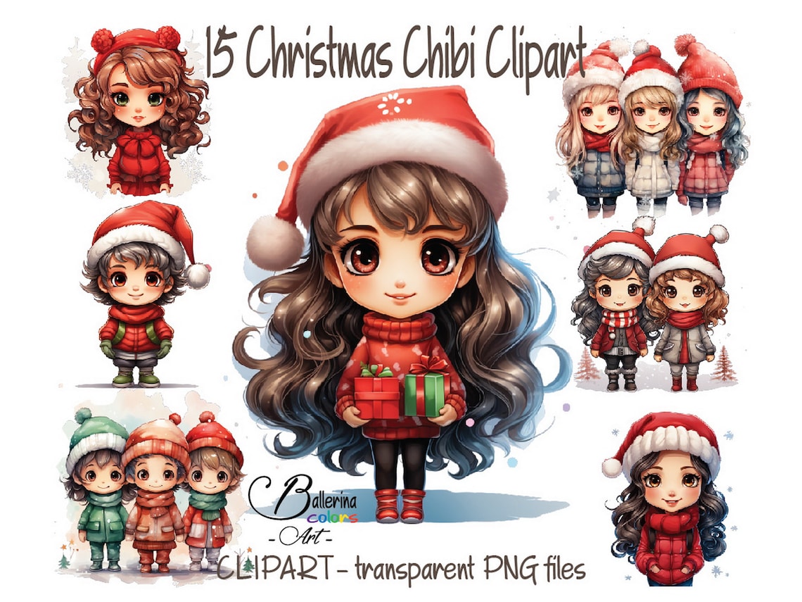 15 Christmas Chibi Clipart, Chibi Clipart, Best Friends Clipart, Chibi ...