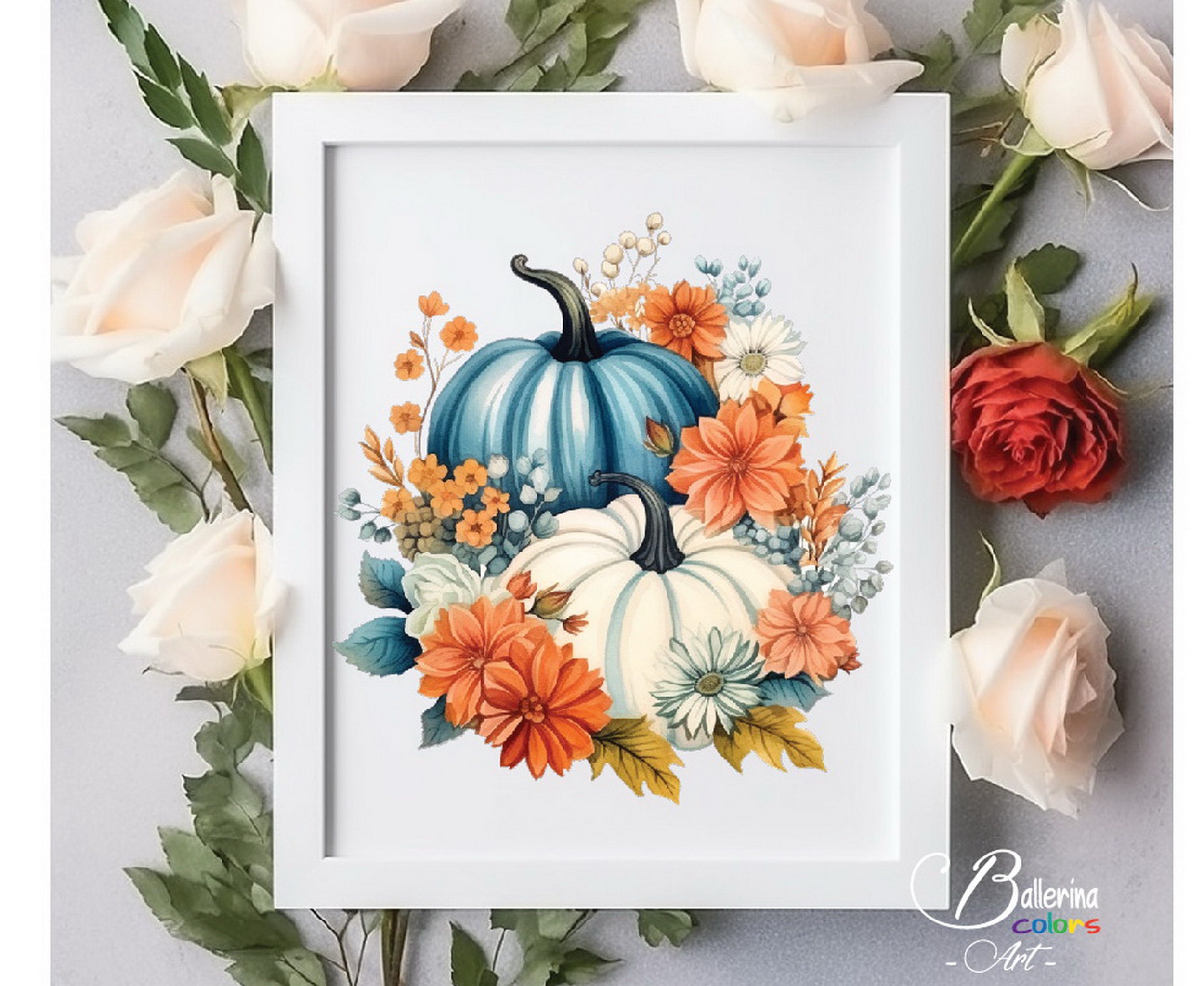 15 Pumpkins Clipart, Blue Pumpkin Png, Floral Pumpkins Png, Fall ...