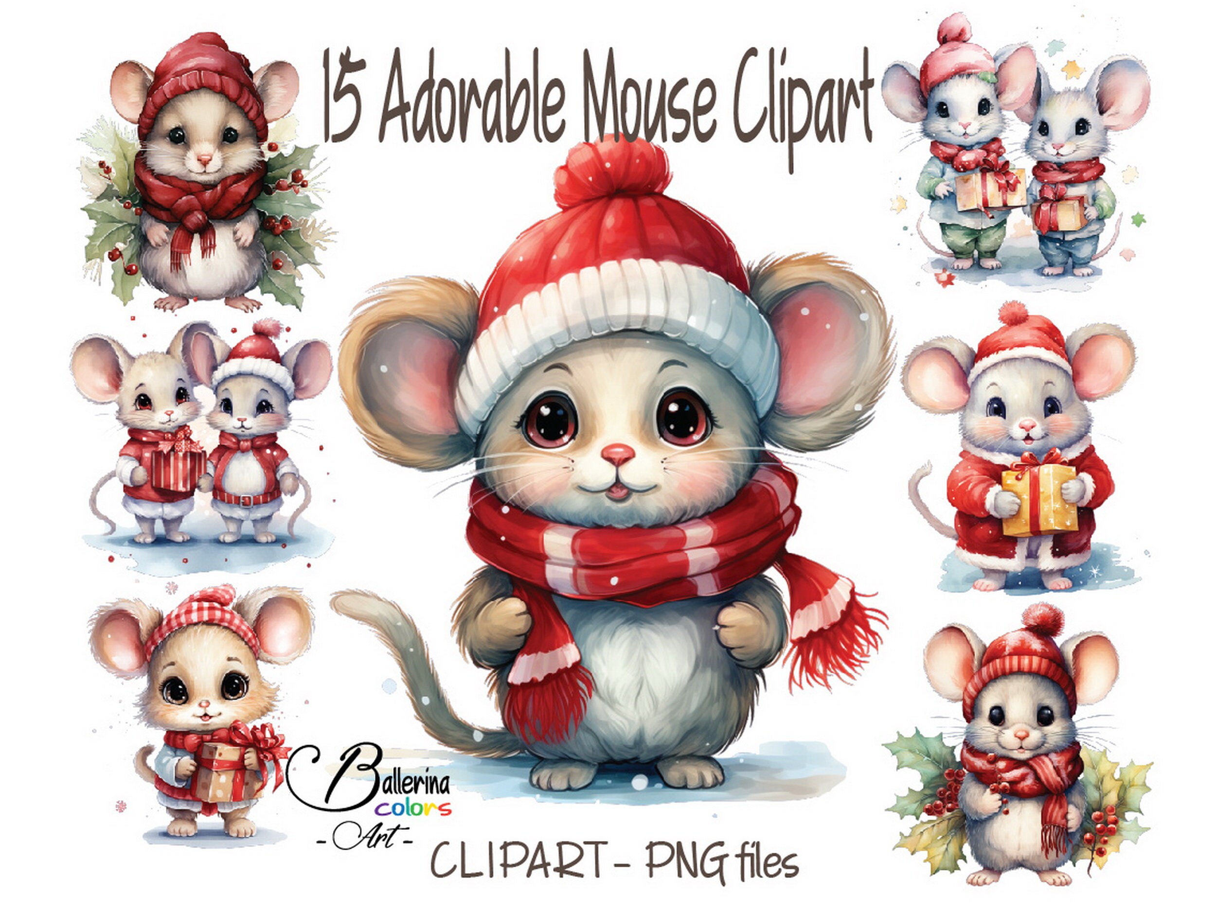 15 Christmas Mouse Clipart, Merry Christmas, Christmas Card, Mouse PNG ...