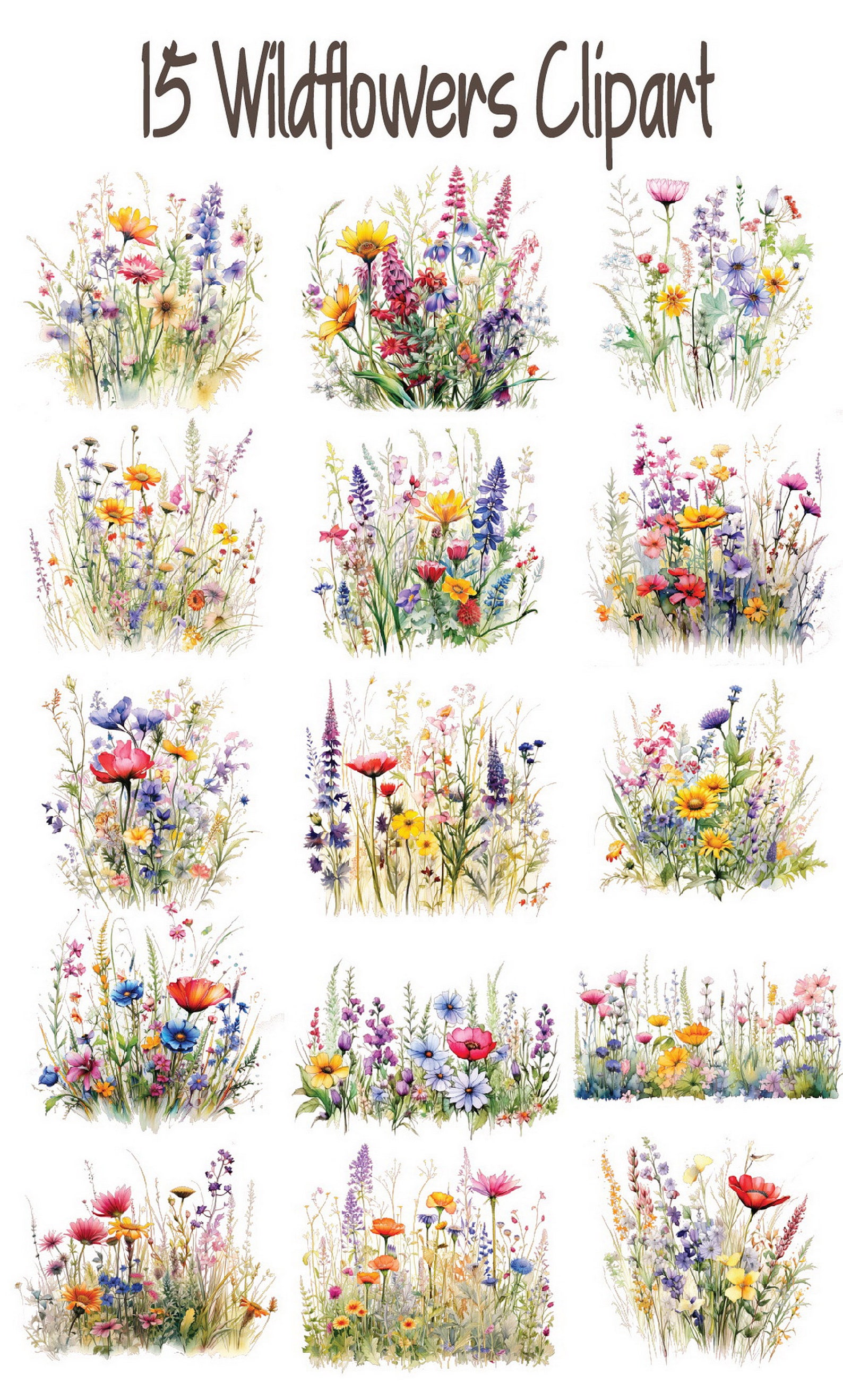 15 Watercolour Wildflowers PNG Wildflower Clipart Floral - Etsy