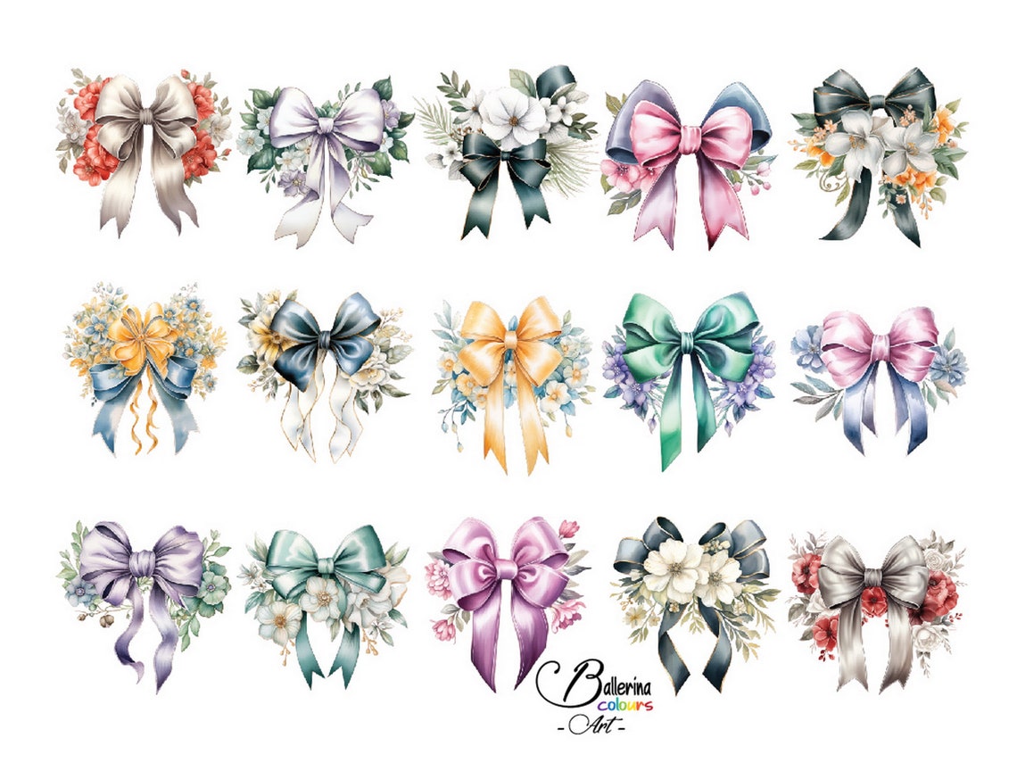 15 Watercolor Bow Wedding Clipart Bow Clipart Ribbon Bow - Etsy
