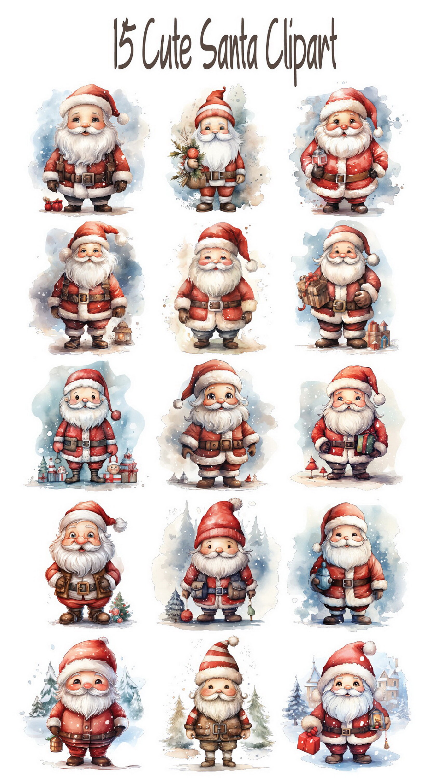 15 Christmas Cute Santa Clipart, Santa PNG, Santa Clipart, Scandinavian ...