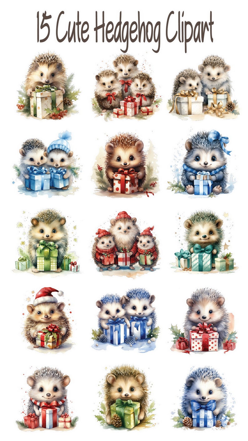15 Christmas Hedgehog Clipart, Merry Christmas, Christmas Card ...