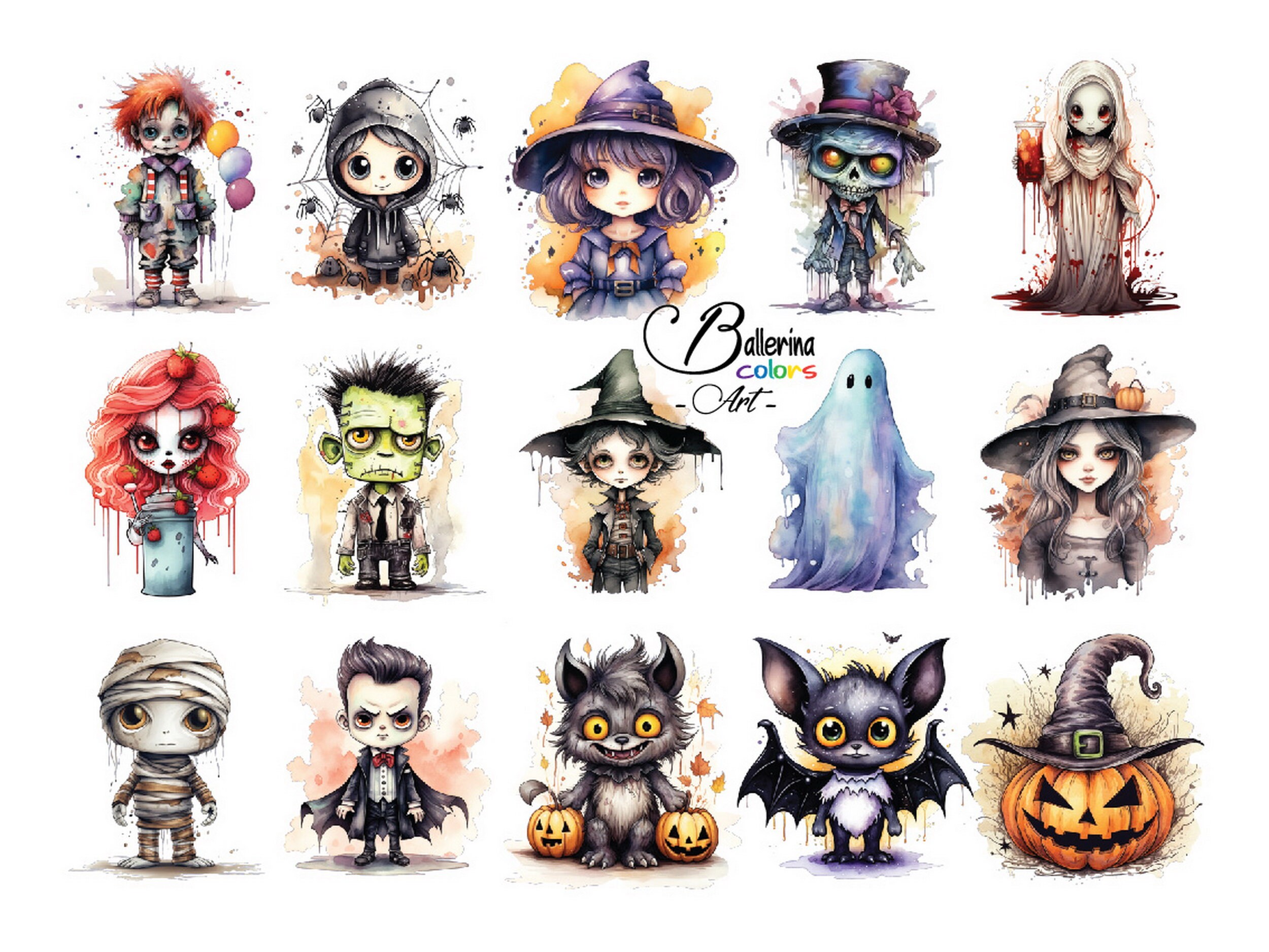15 Pastel Halloween Clipart, Cute Halloween Characters Clipart ...