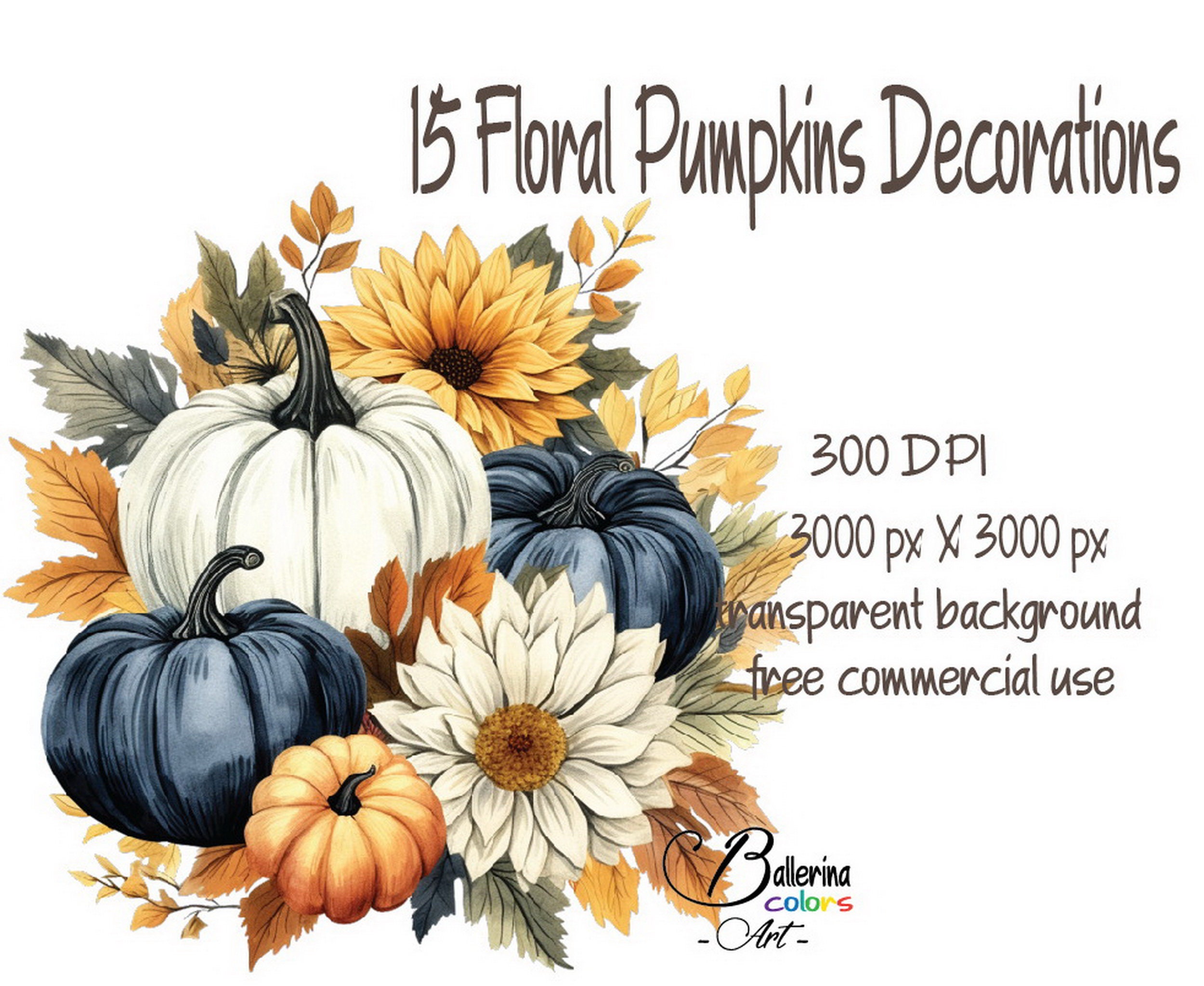 15 Pumpkins Clipart, Blue Pumpkin Png, Floral Pumpkins Png, Fall ...