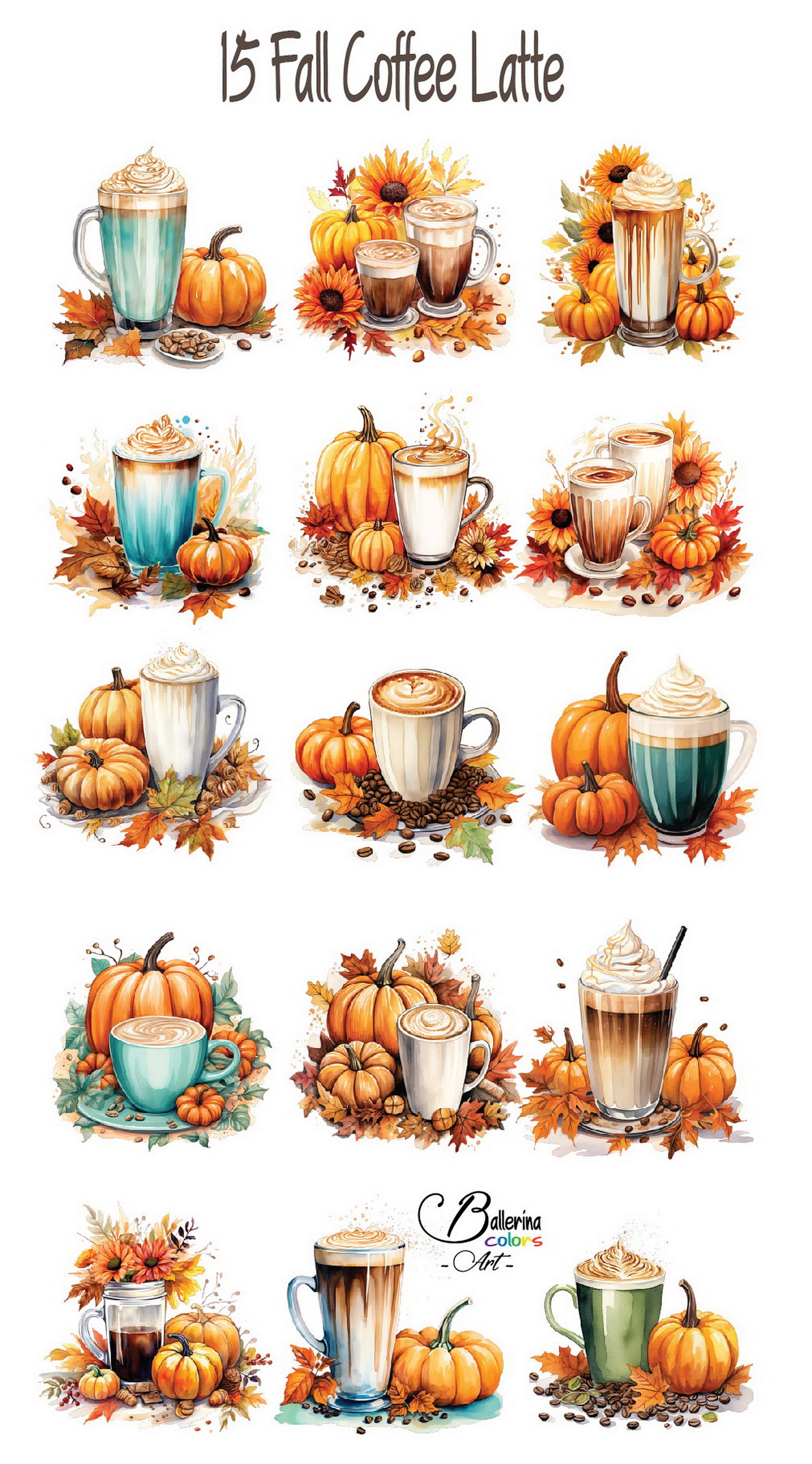 15 Bundle Fall Coffee Clipart, Iced Coffee Clipart, Thanksgiving ...