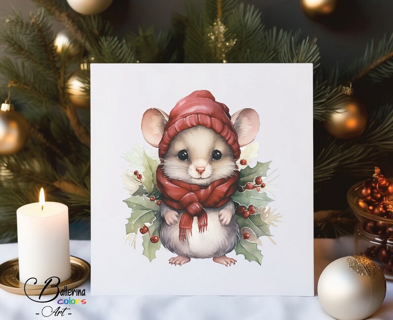 15 Christmas Mouse Clipart Merry Christmas Christmas Card - Etsy