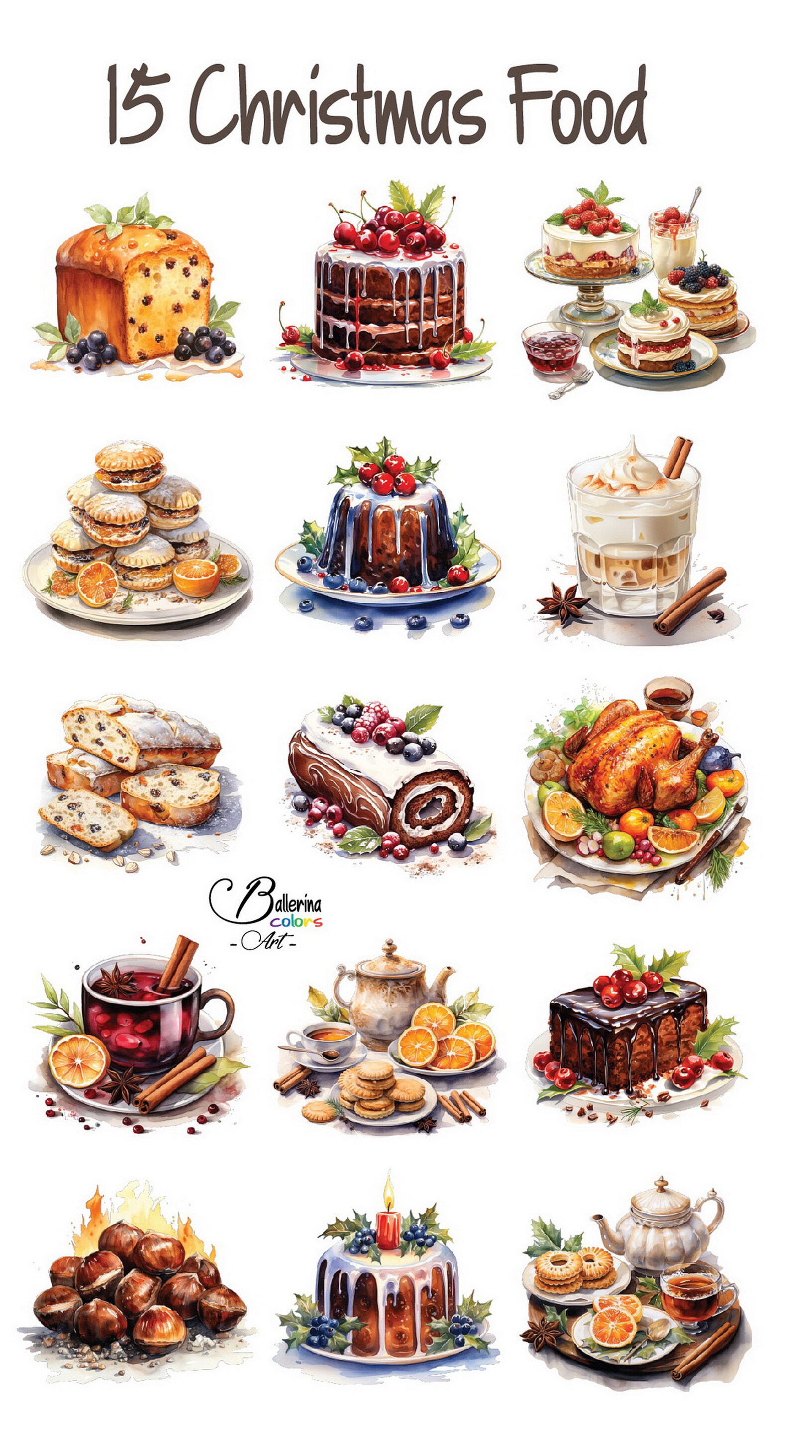 15 Christmas Desserts Png, Watercolor Christmas Food, Winter Clipart ...