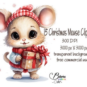 15 Christmas Mouse Clipart, Merry Christmas, Christmas Card, Mouse PNG ...