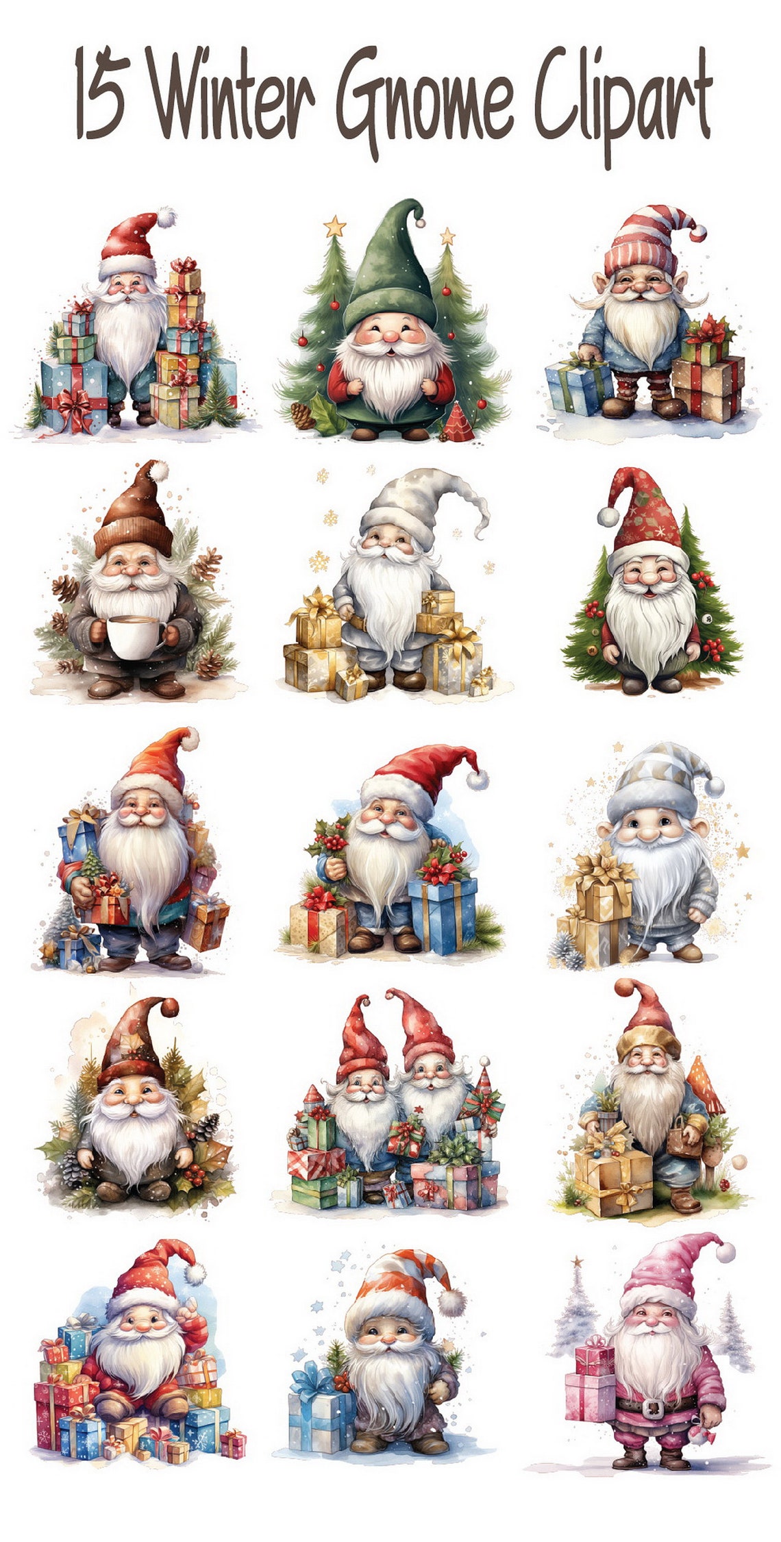 15 Gnome Clipart, Christmas Gnome PNG, Bundle Gnome Clipart, Nordic ...