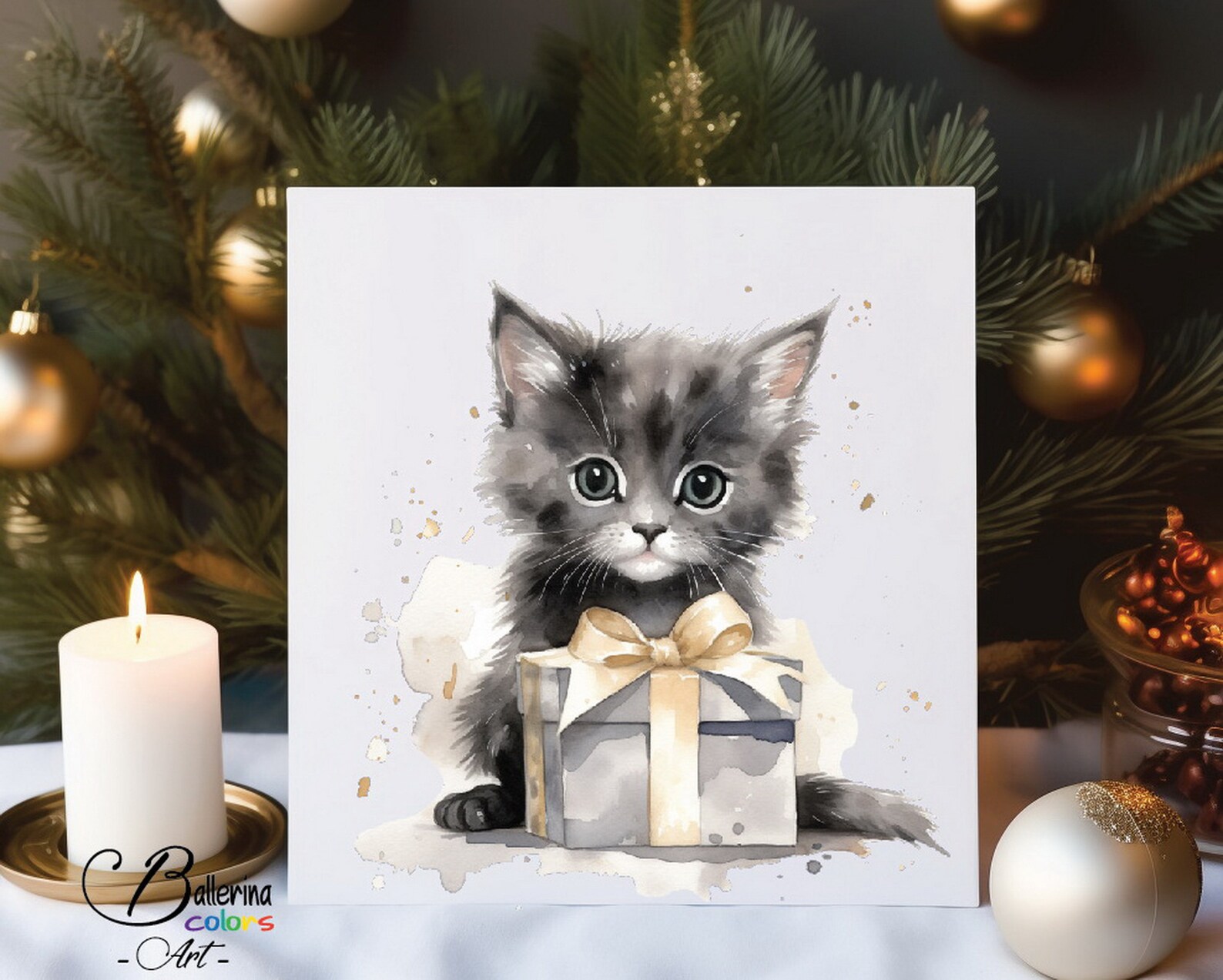 15 Cute Cats Clipart, Cat With Presents, Christmas Cat, Cat Gift ...